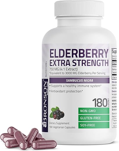 Elderberry Extra Forte, Suporte ao Sistema Imunológico Saudável – 60 c ...